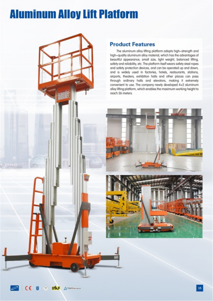 8m 10m 12m 14m 16m One Man Lift Hydraulic Aluminium Two Masts Lift For ...
